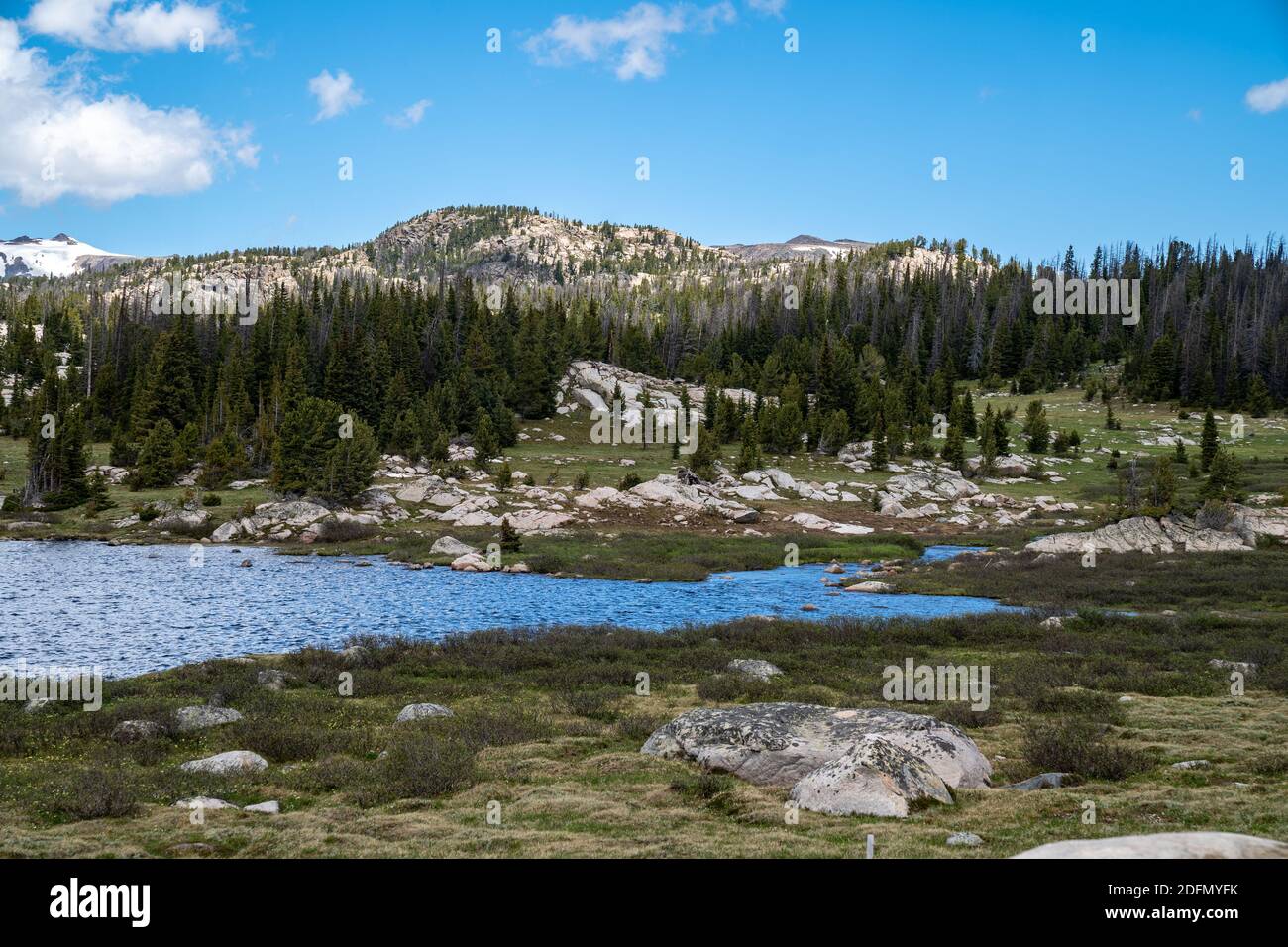 Long Lake, an alpine lake along the Beartooth Highway in Montana and ...