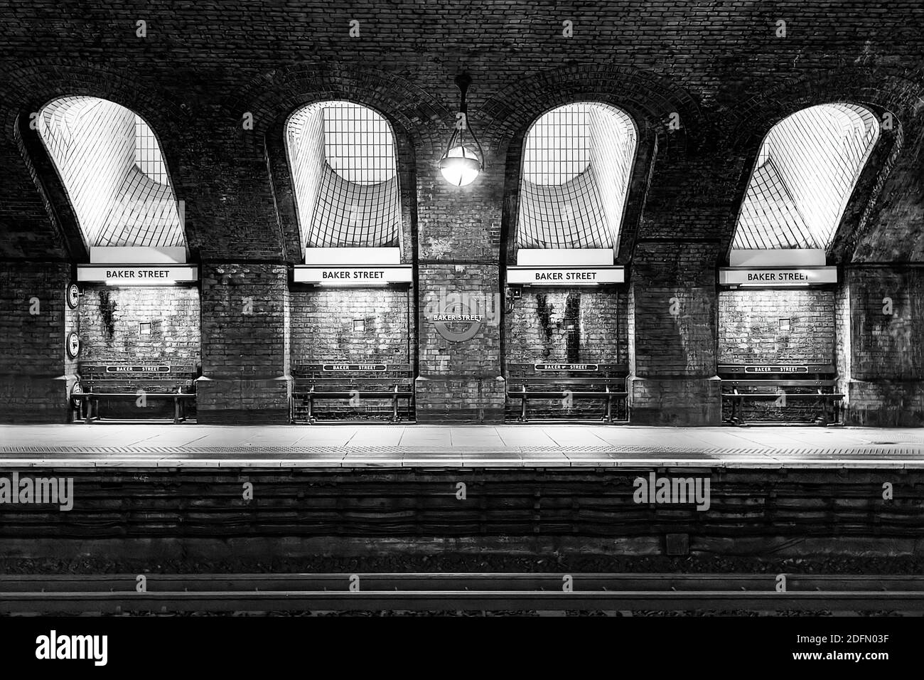London, UK - Jan 2020: platform of Baker Street station, serving the ...