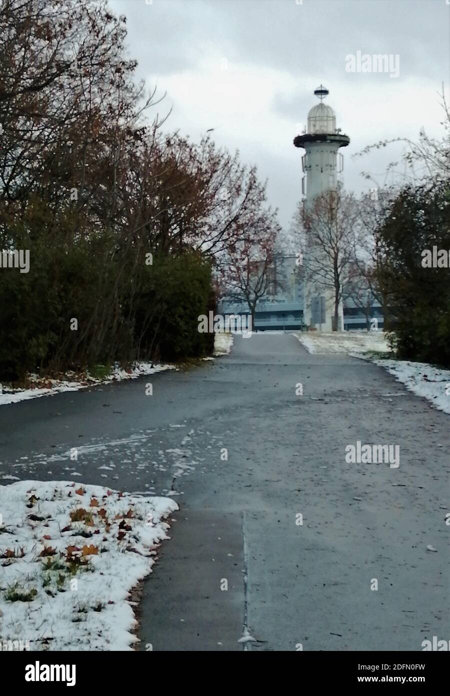 View of Lighthouse, Danube, Vienna in a snowy day Stock Photo - Alamy