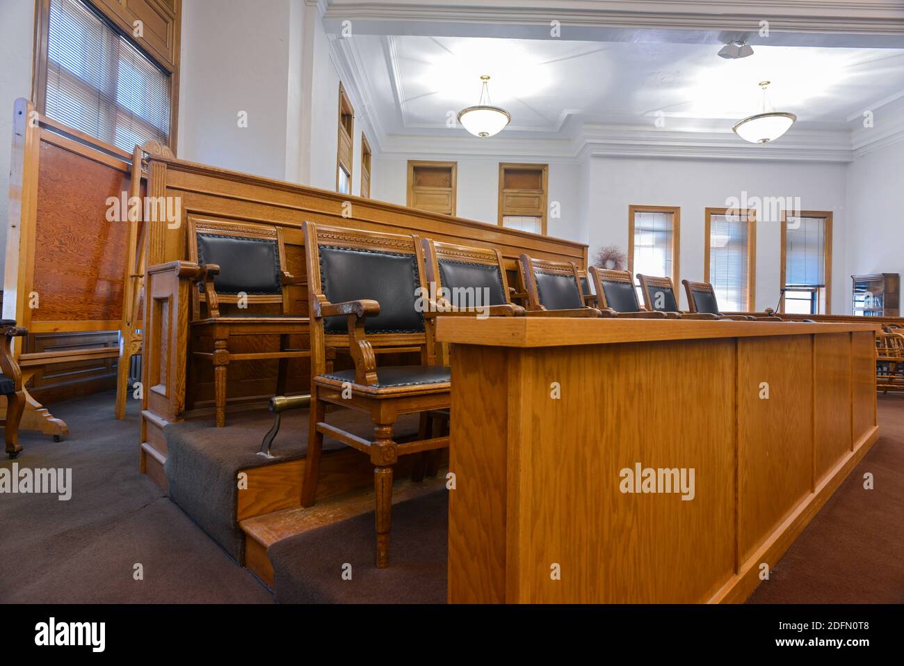 Anaconda, Montana, USA - August 16, 2012: The jury box in a courtroom ...