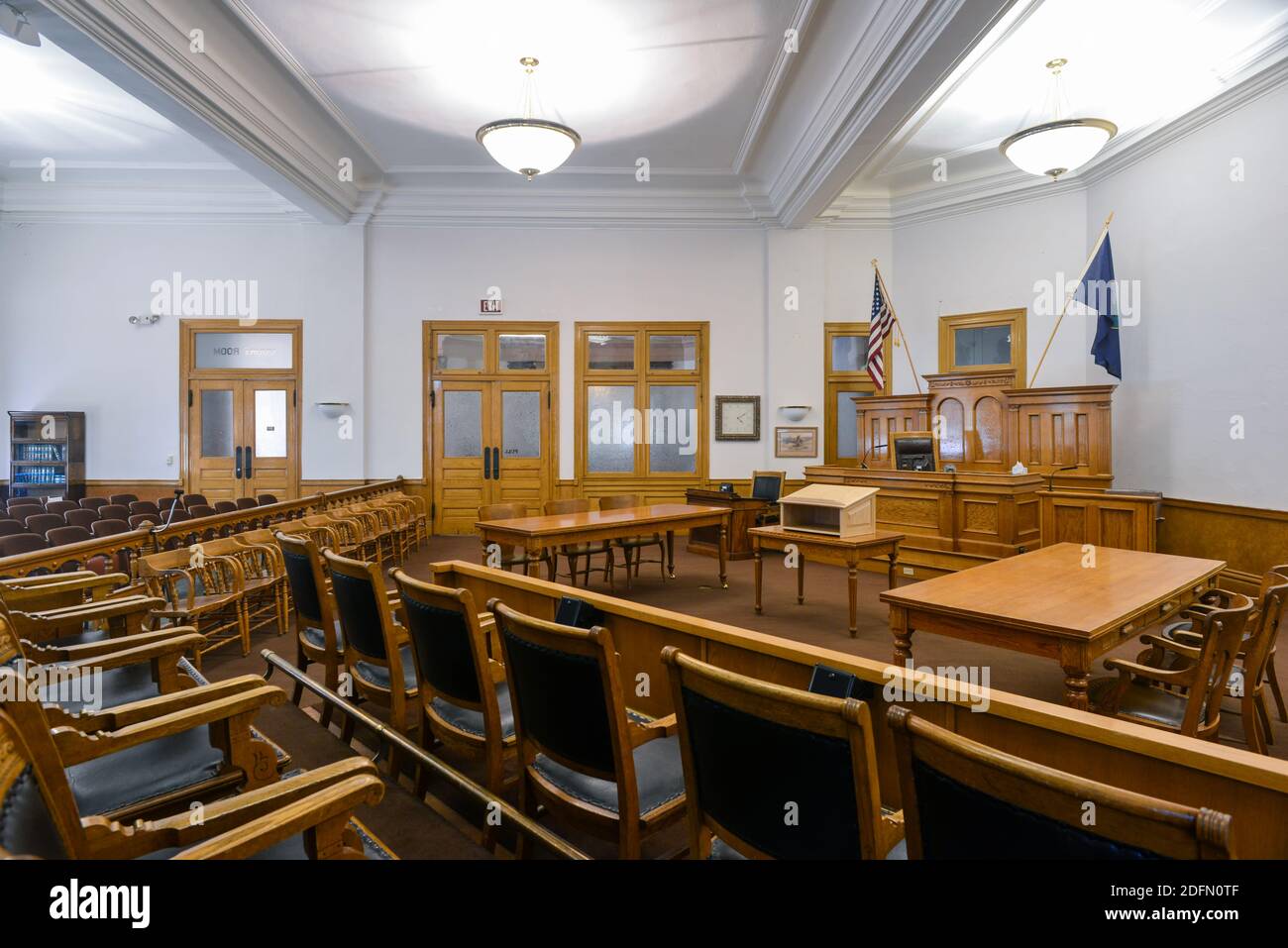 Anaconda, Montana, USA - August 16, 2012: The front of the courtroom at ...