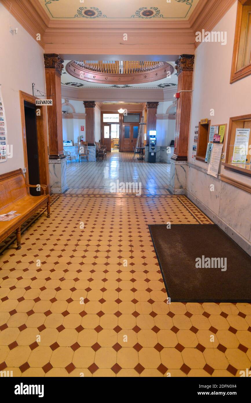 Anaconda, Montana, USA - August 16, 2012: A hallway leading to the ...