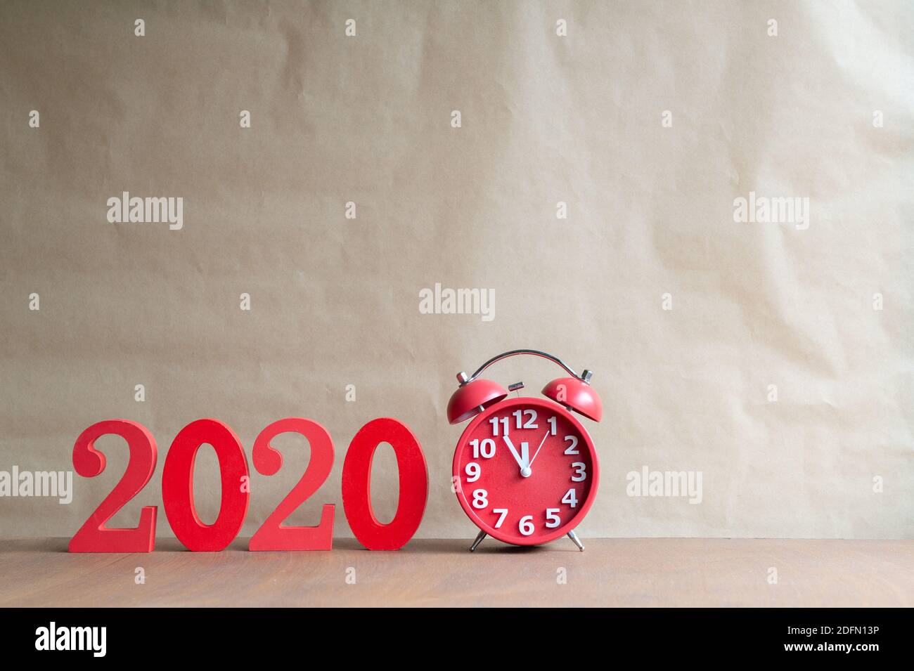 Happy New Year 2020 on a white background,On the right there is a alarm ...
