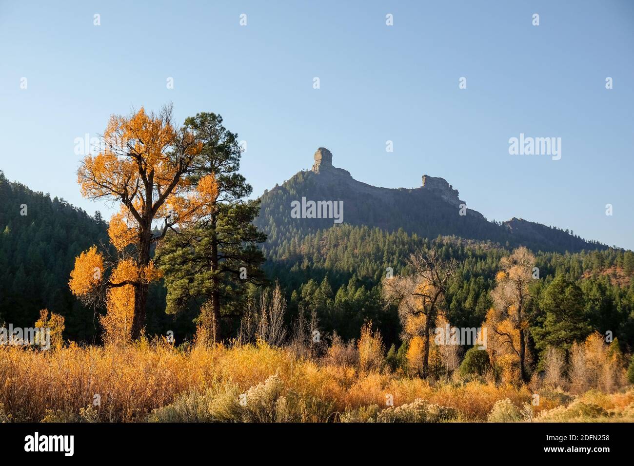 Fall colors at Chimney Rock National Monument, Colorado, USA Stock ...