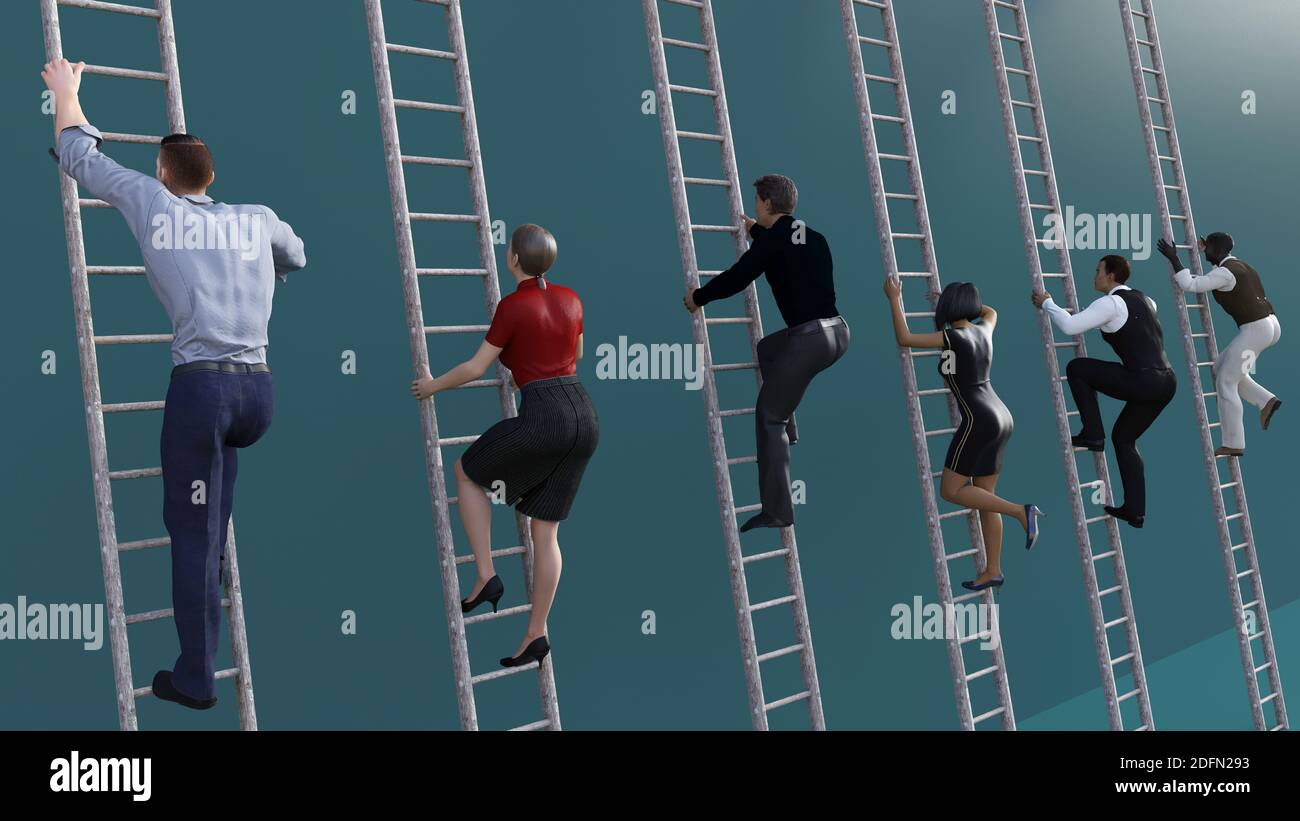 Business Competition with People Going Up Career Ladder Stock Photo - Alamy