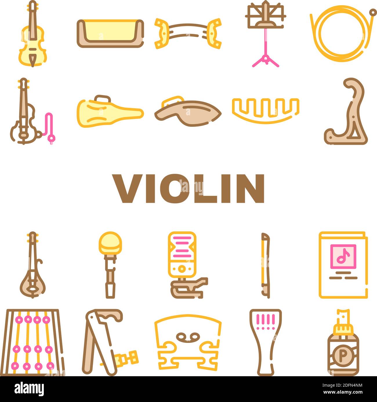 Violin String Musical Instrument Icons Set Vector Stock Vector Image ...
