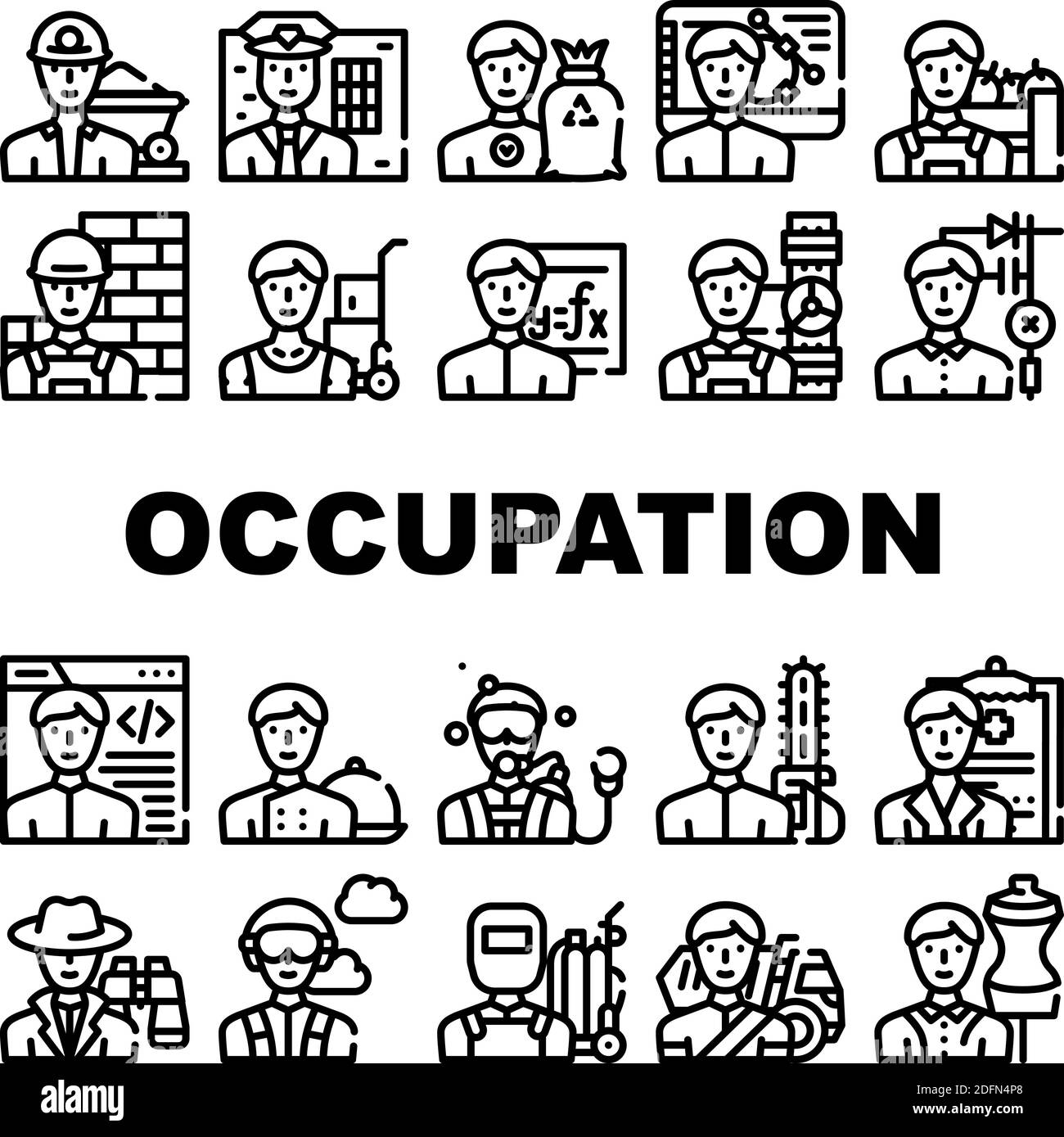 Male Occupation Job Collection Icons Set Vector Stock Vector Image ...