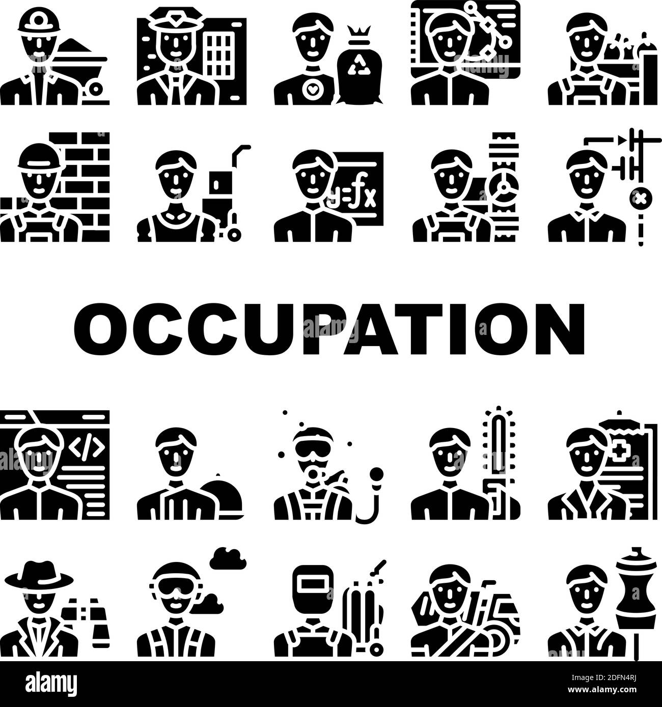 Male Occupation Job Collection Icons Set Vector Stock Vector Image ...