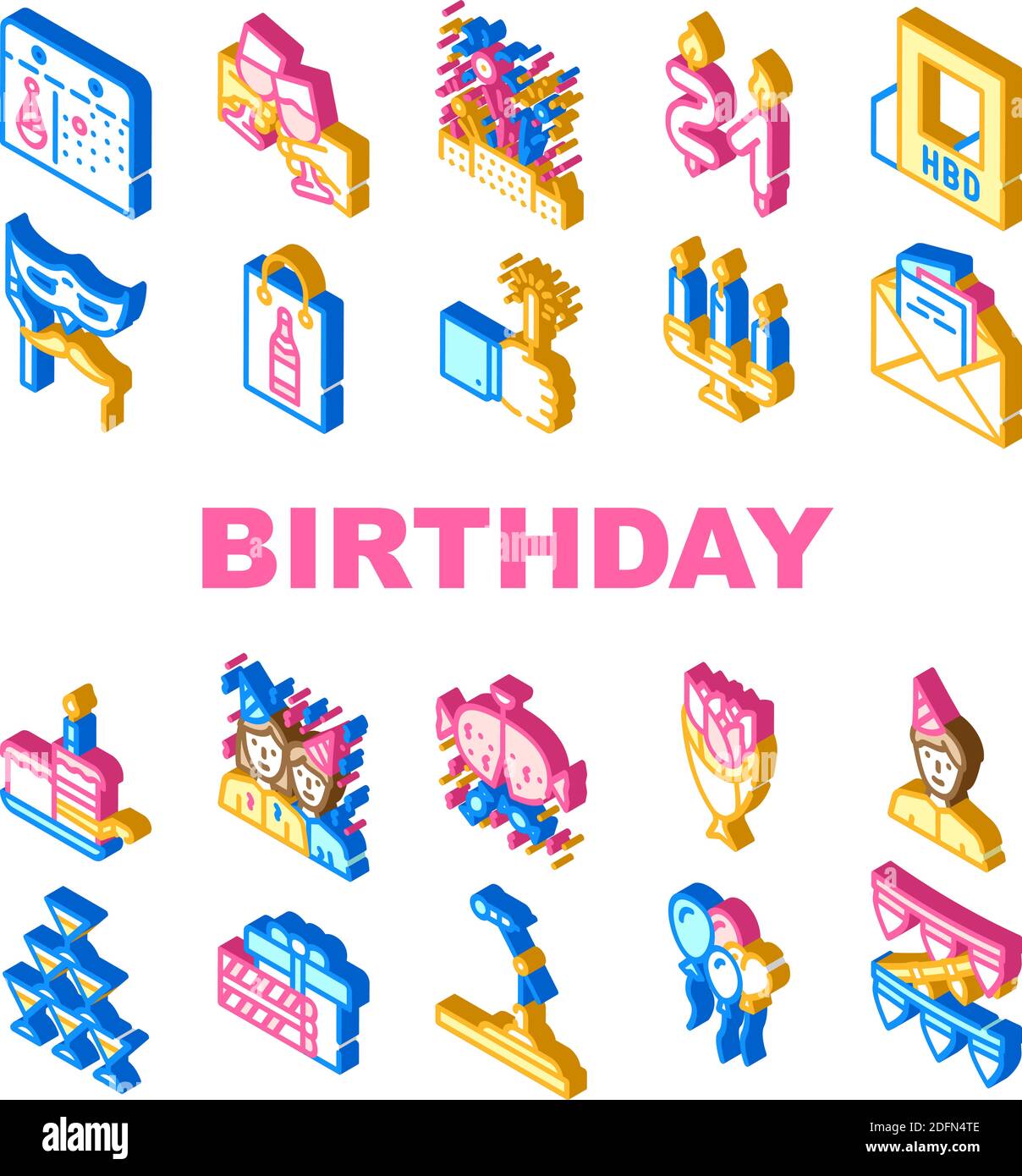 Birthday Event Party Collection Icons Set Vector Stock Vector Image ...