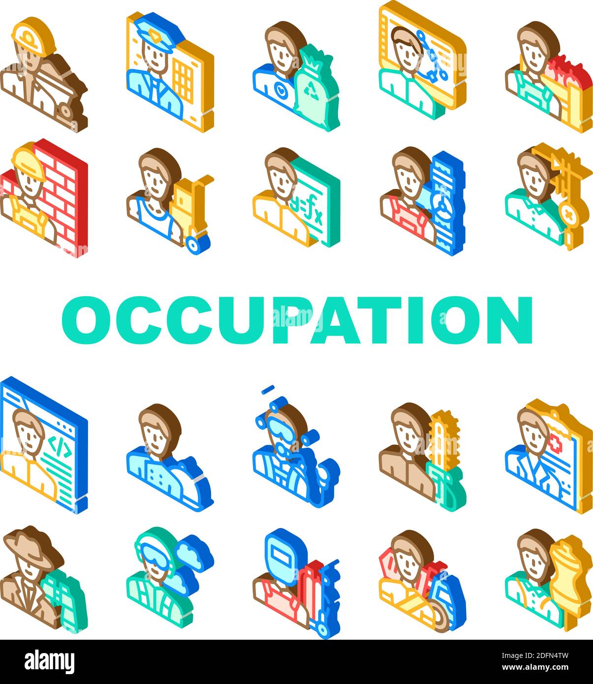 Male Occupation Job Collection Icons Set Vector Stock Vector Image ...