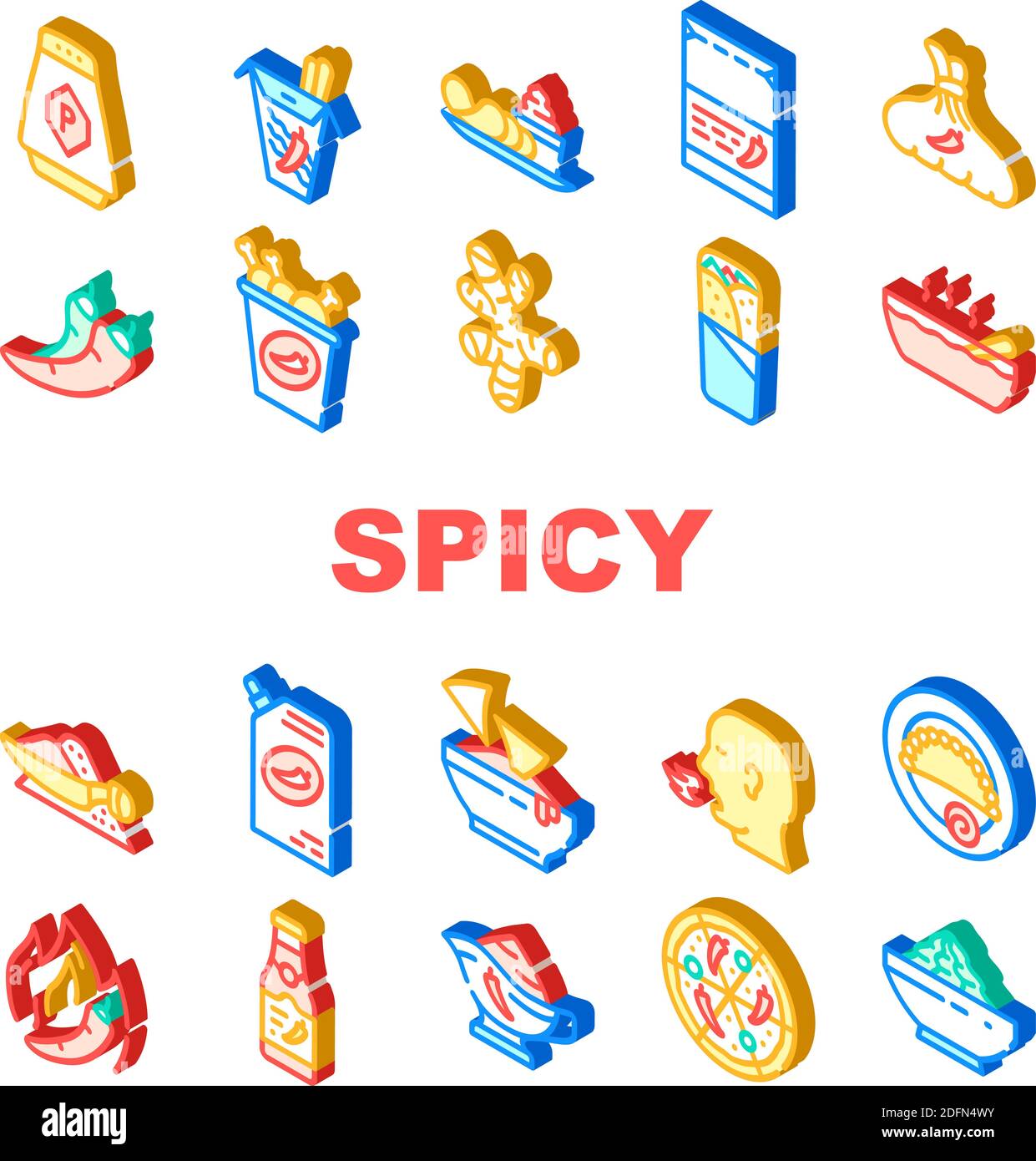 Spicy Dish Flavor Food Collection Icons Set Vector Stock Vector Image ...