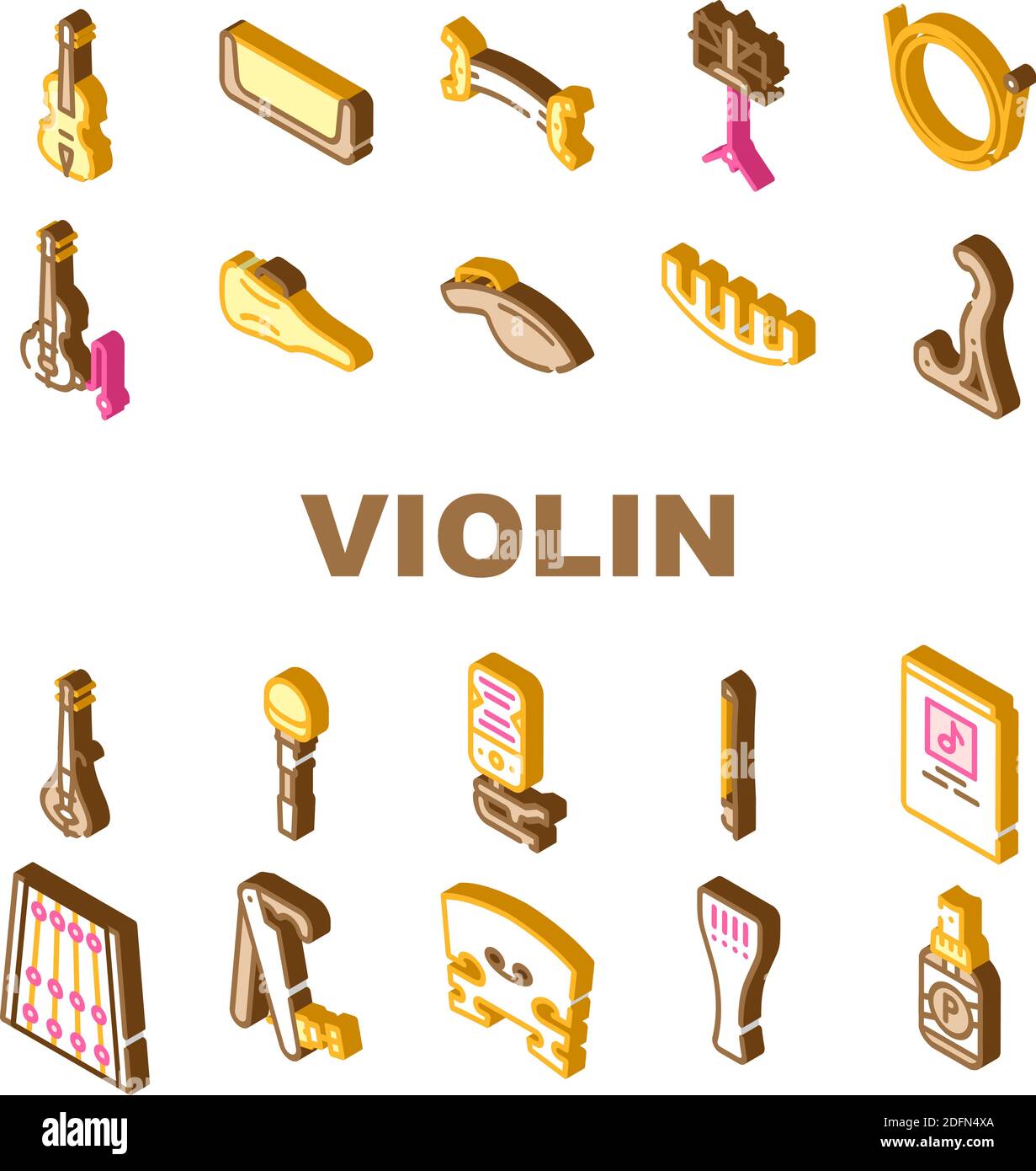Violin String Musical Instrument Icons Set Vector Stock Vector Image ...