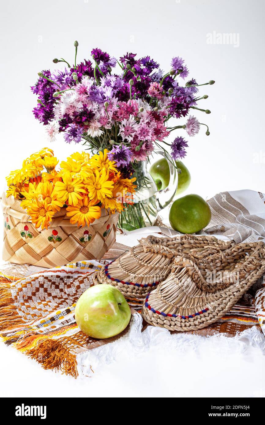 Handmade artworks and flowers on a studio background Stock Photo - Alamy
