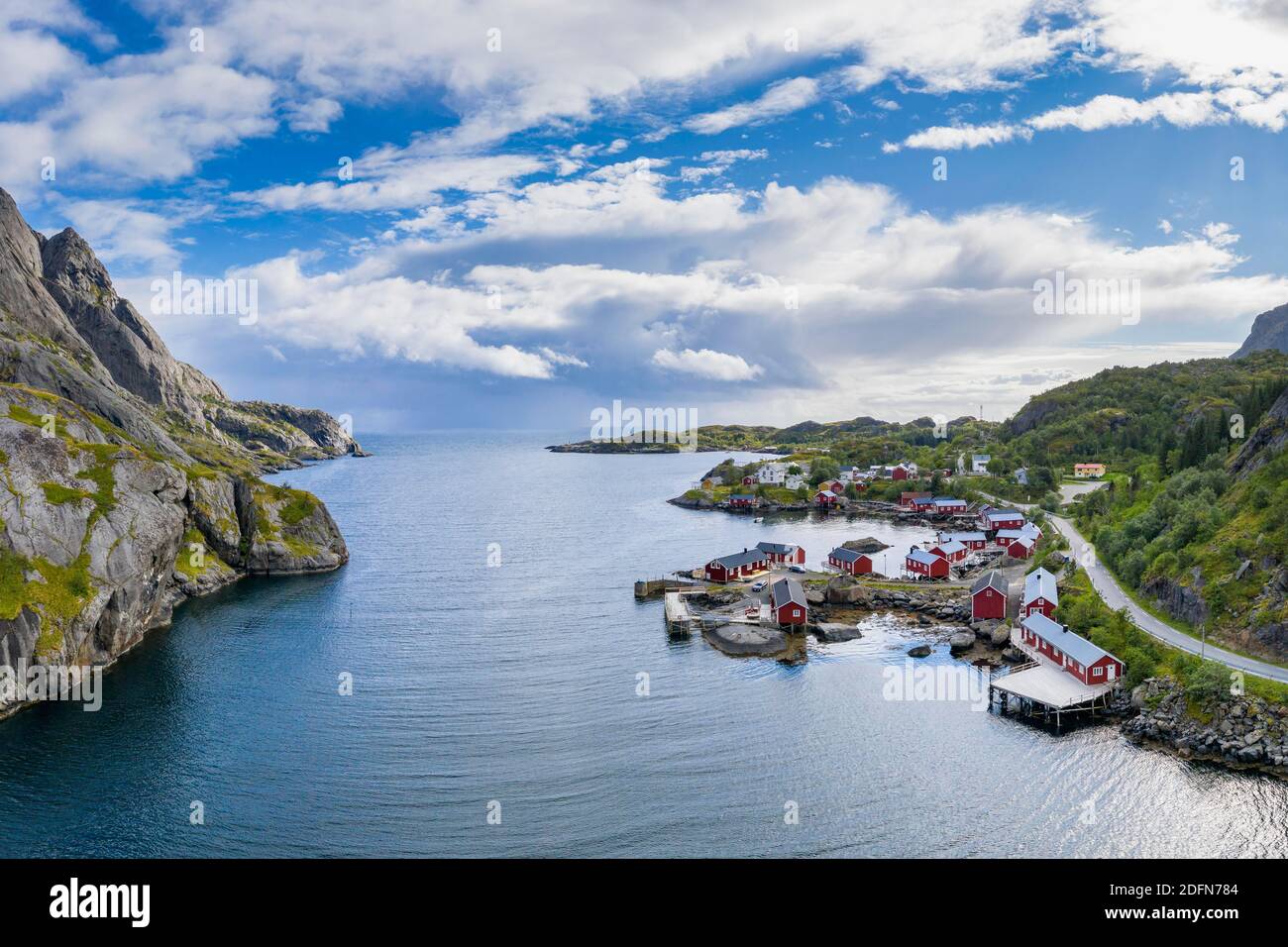 Village view Nusfjord, Rorbuer huts, historical fishing village ...