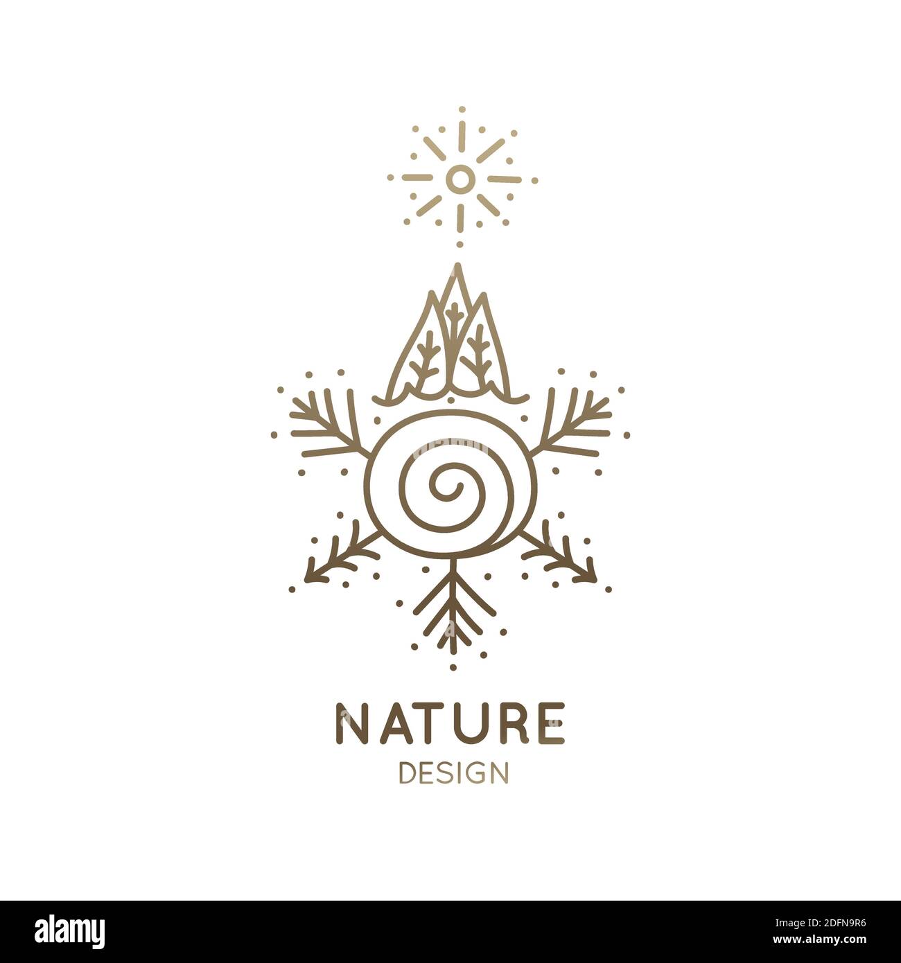 Vector logo pattern of nature elements. Linear icon of minimal ...