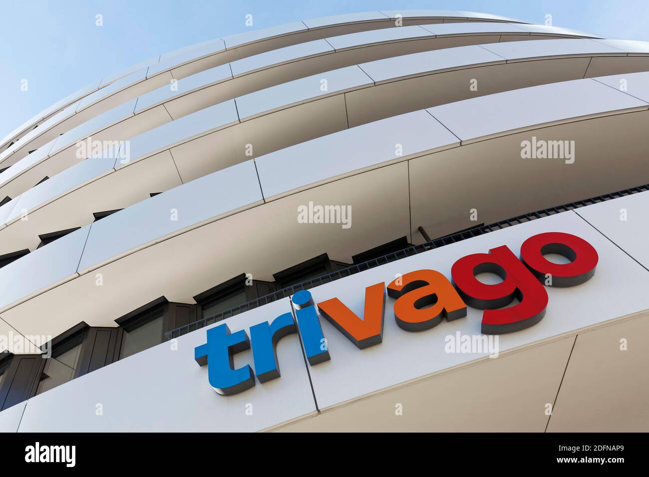 Trivago lettering at the company headquarters, hotel comparison portal ...
