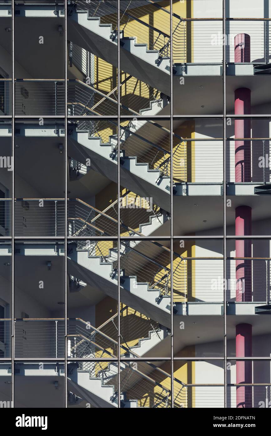 Glazed staircase in a high-rise residential building, Duesseldorf ...
