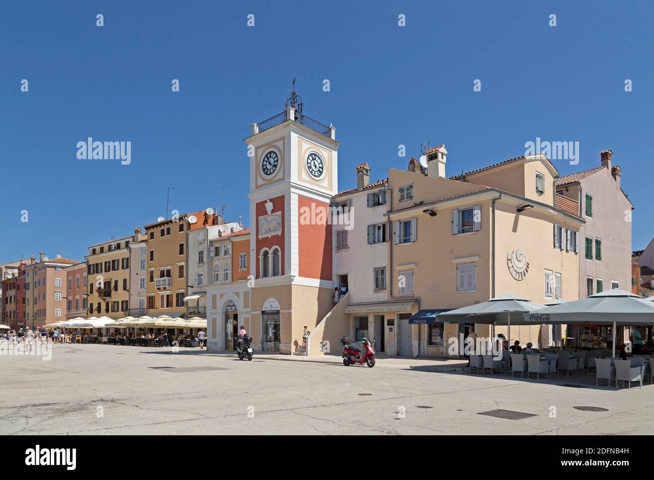 Old town with Venetian clock tower and fountain, Marsala Tita Square ...