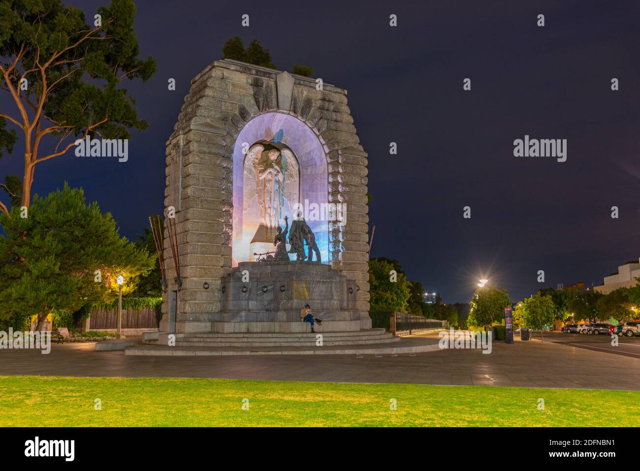 Night view of national war memorial in Adelaide, Australia Stock Photo ...