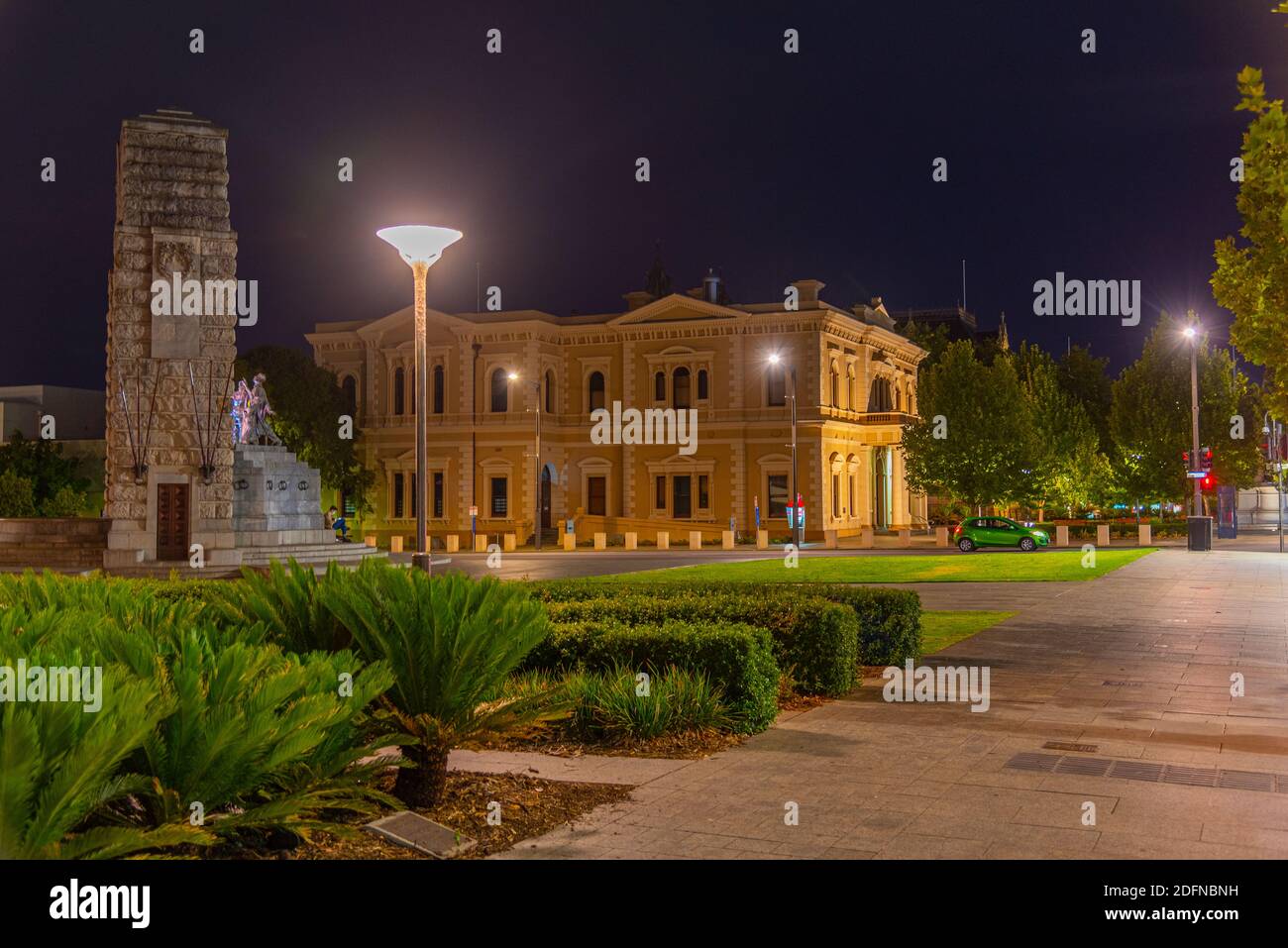 Night view of national war memorial in Adelaide, Australia Stock Photo ...