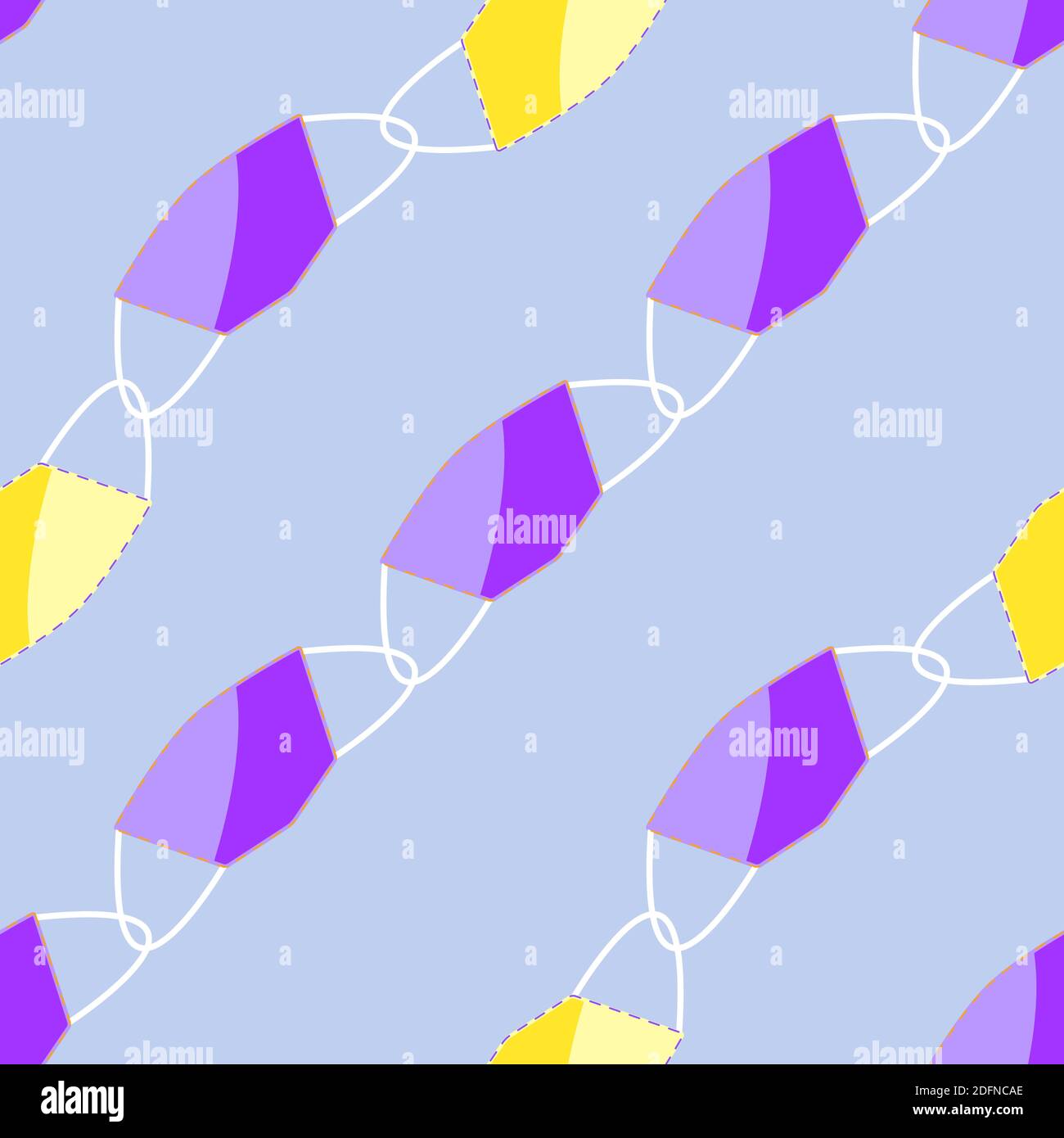 Vector seamless pattern of yellow and lilac medical masks in flat style ...