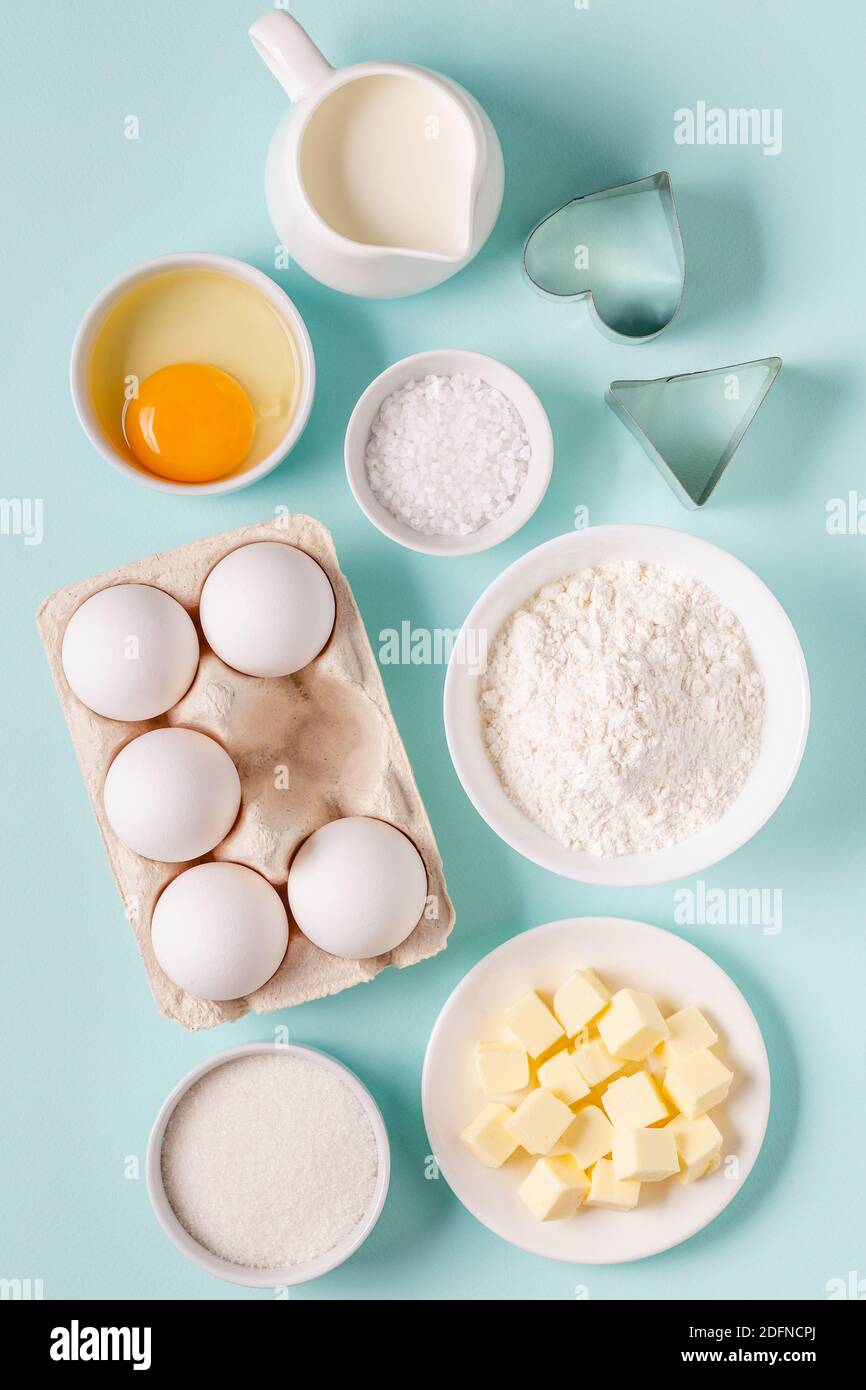 Baking or cooking background. Ingredients, kitchen items for baking ...