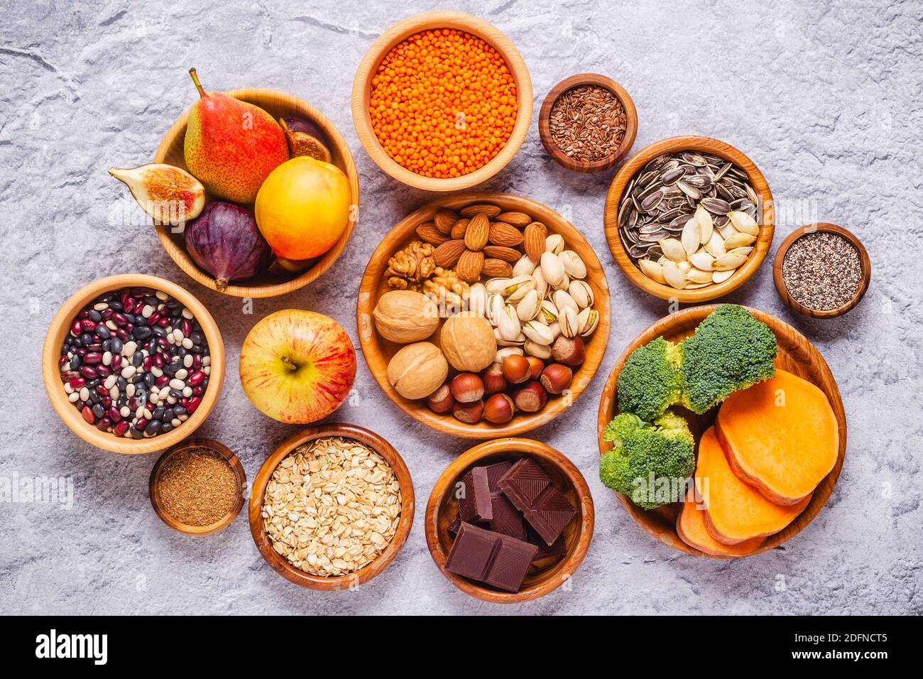 Products rich in fiber. Healthy diet food. Top view Stock Photo - Alamy
