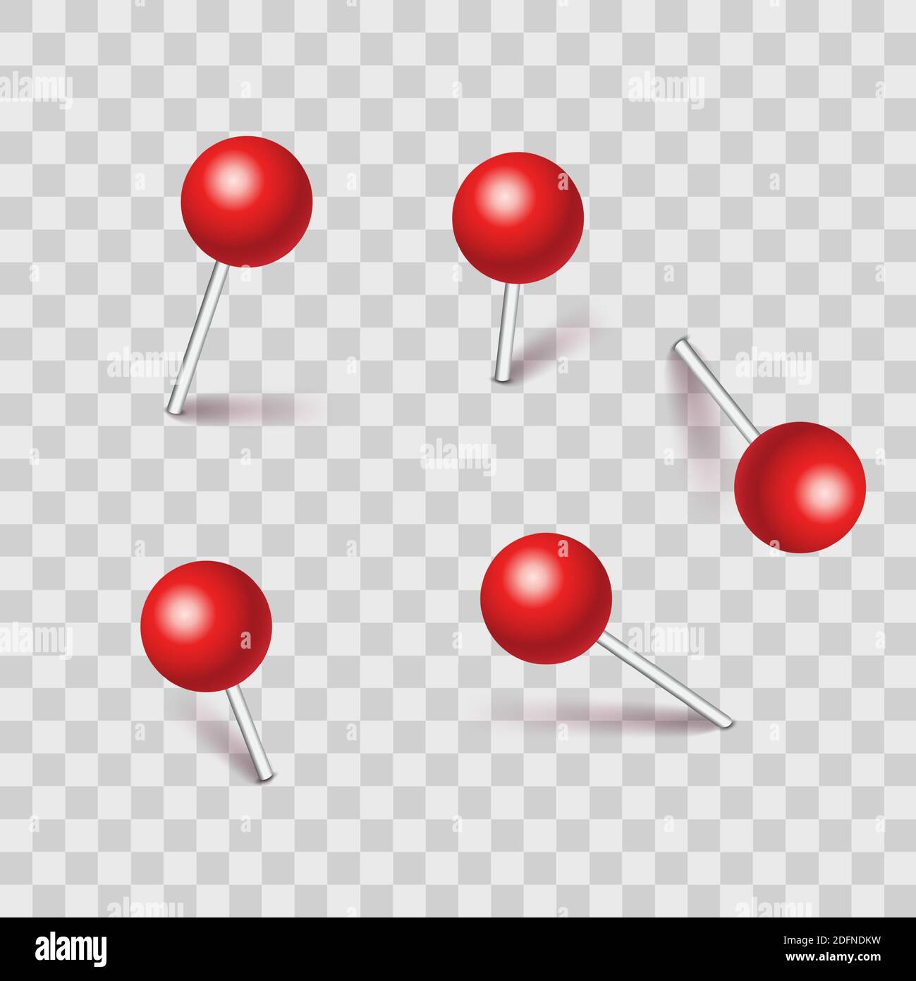 Set of plastic pushpins pins with shadow isolated on transparent ...