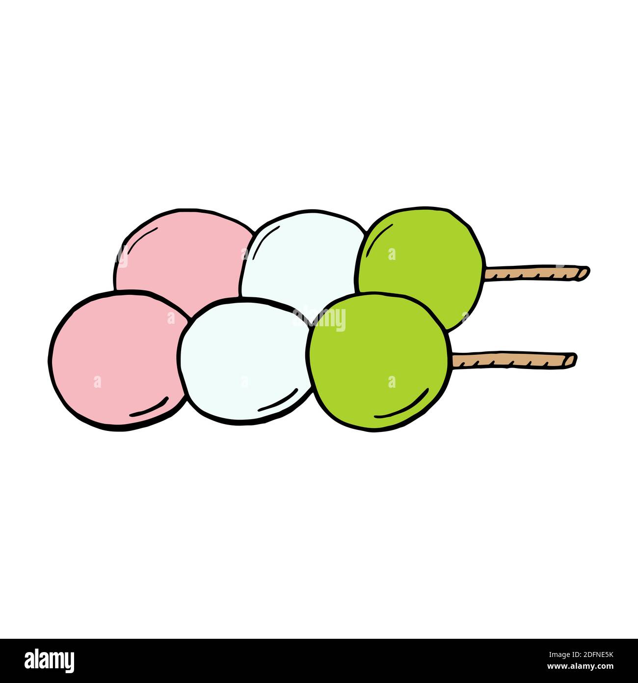 Vector hand drawn doodle dango on a stick. Japanese rice dessert ...