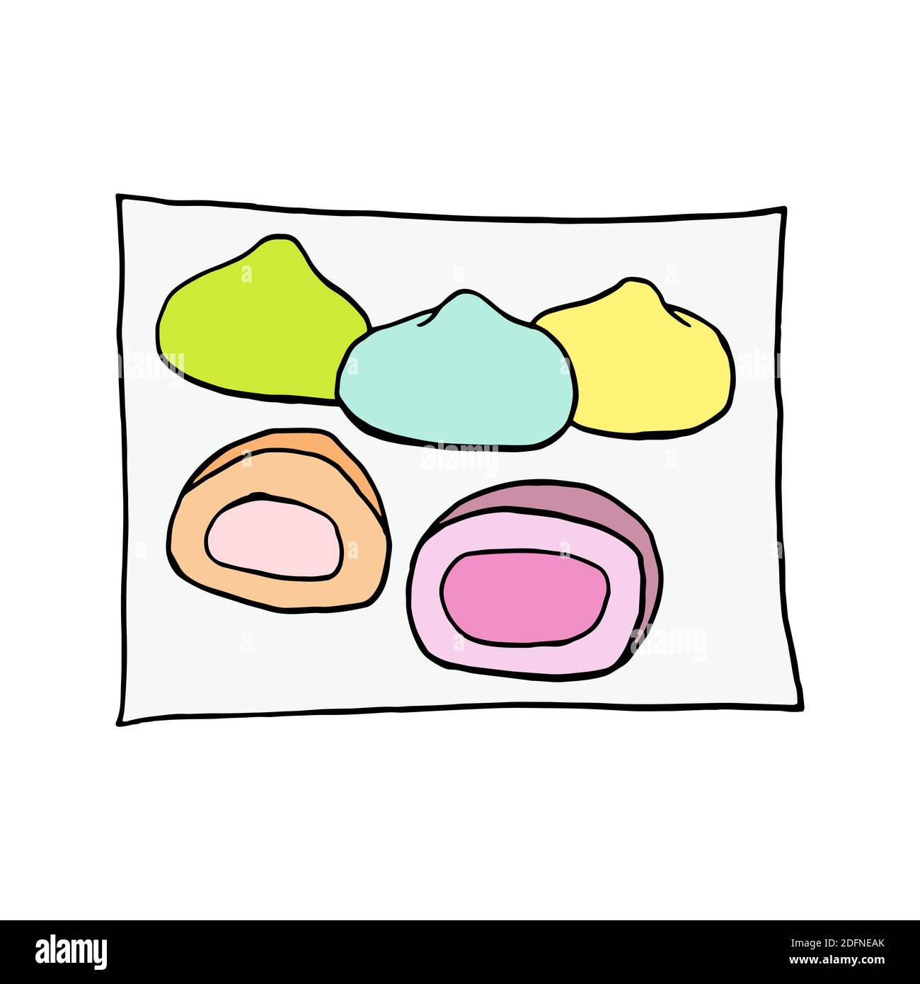 Vector hand drawn doodle mochi ice cream. Japanese rice dessert. Design ...