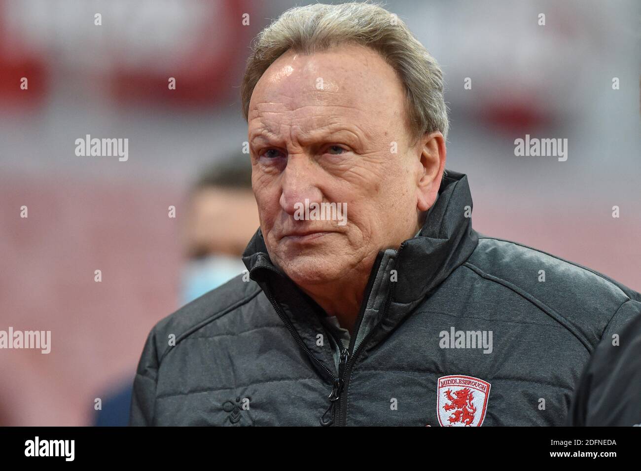 Neil Warnock manager of Middlesbrough heads in at half time Stock Photo ...