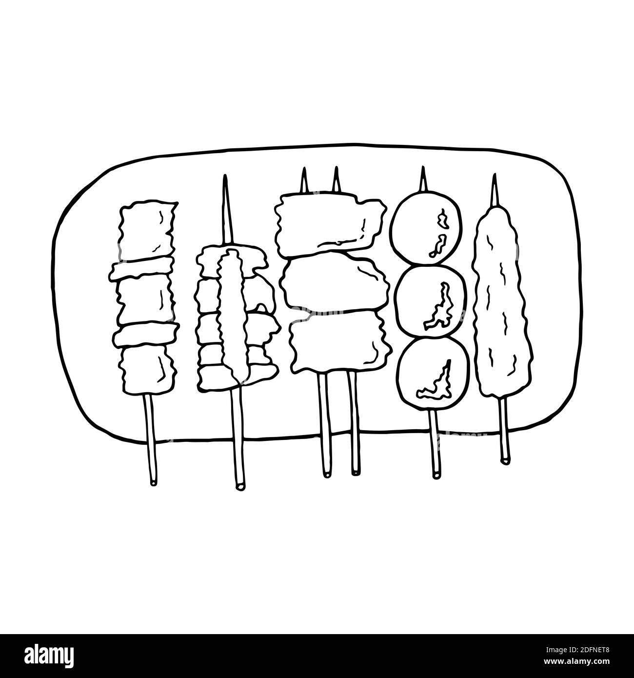 Vector hand drawn doodle yakitori. Japanese barbecue. Design sketch ...