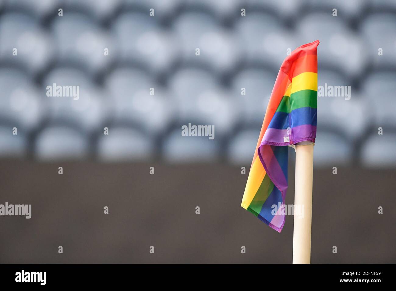 Rainbow corner flags on display at Deepdale this afternoon Stock Photo ...