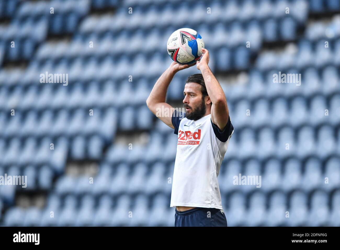 Joe Rafferty #15 of Preston North End takes a throw in Stock Photo - Alamy
