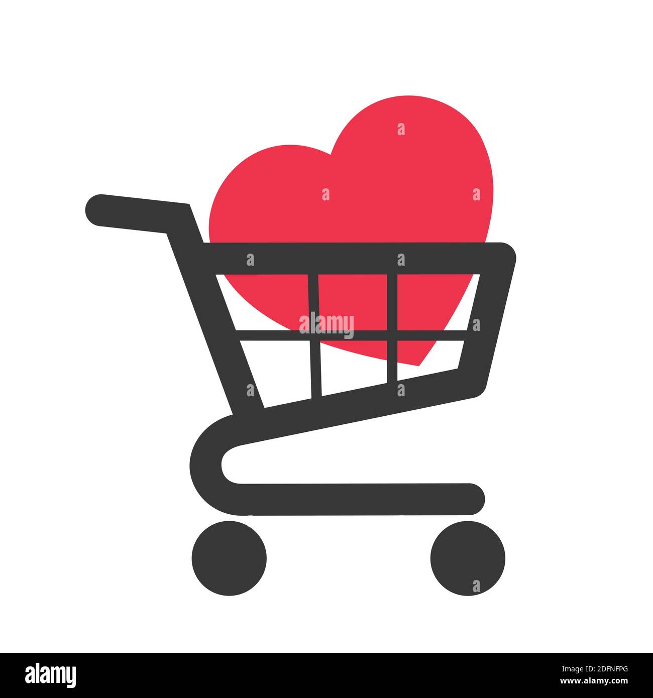 Buying love - Shopping cart with red heart as metaphor of link between ...