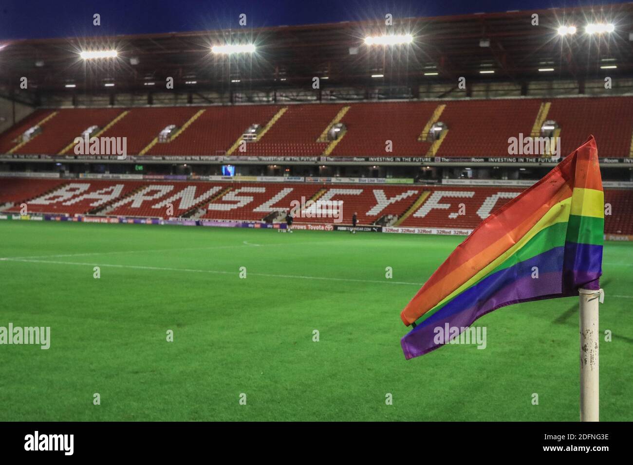 Rainbow corner flags are on display at Oakwell this evening Stock Photo ...