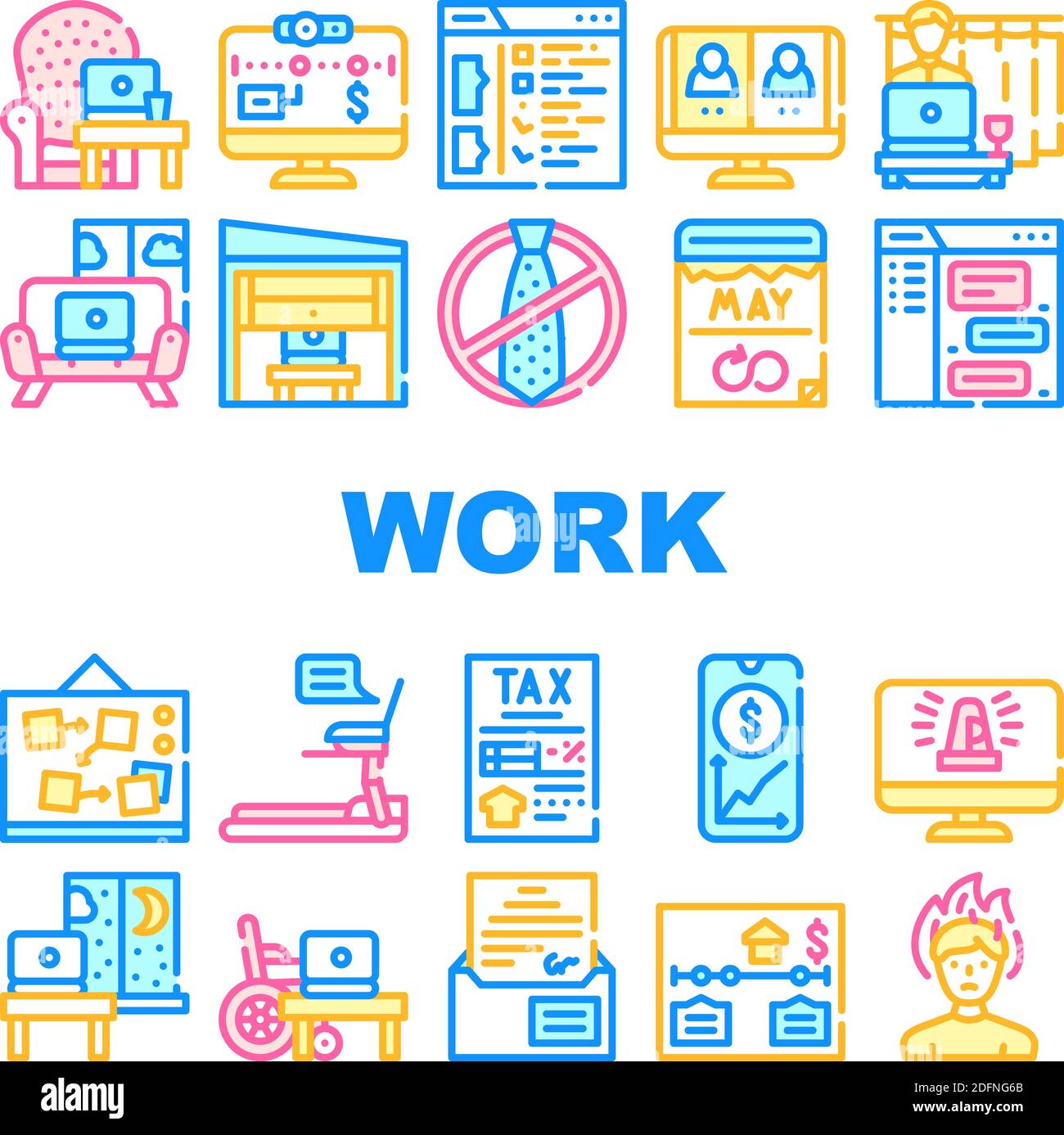 Remote Work From Home Collection Icons Set Vector Stock Vector Image ...