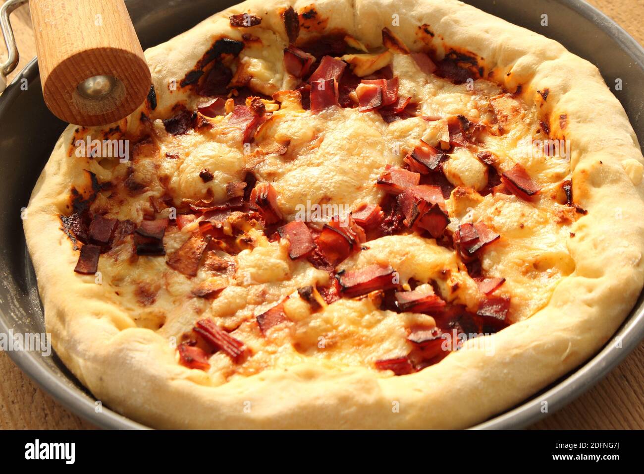 Pizza with Ham and cheese Stock Photo - Alamy