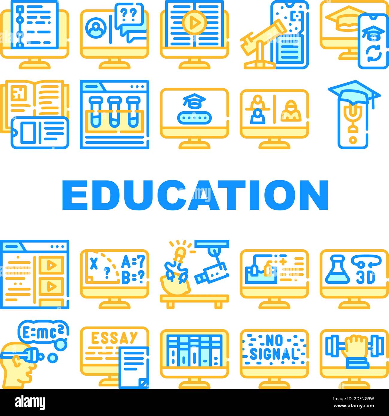 Online Education Learning Lesson Icons Set Vector Stock Vector Image ...
