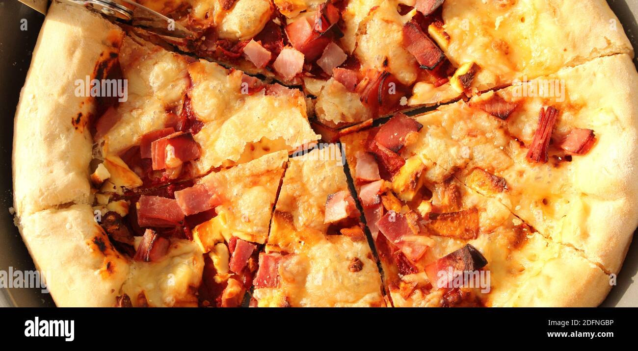 Pizza with Ham and cheese Stock Photo - Alamy