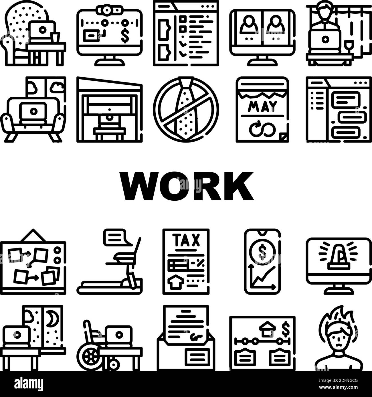 Remote Work From Home Collection Icons Set Vector Stock Vector Image ...