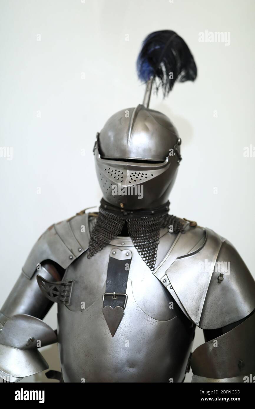 Medieval Knight Armor on background of wall Stock Photo - Alamy