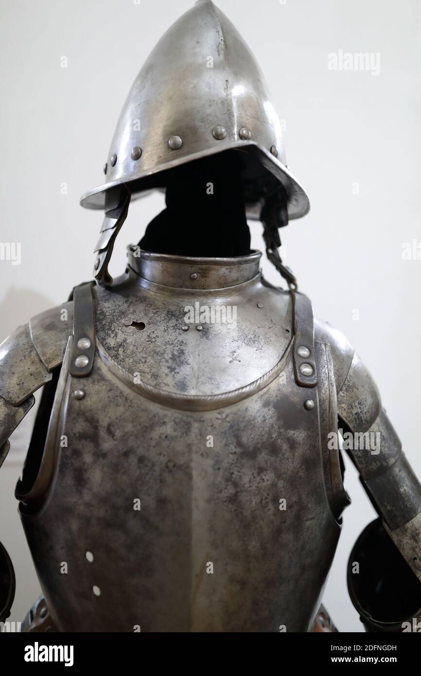 Medieval European Knight Armor on background of wall Stock Photo - Alamy