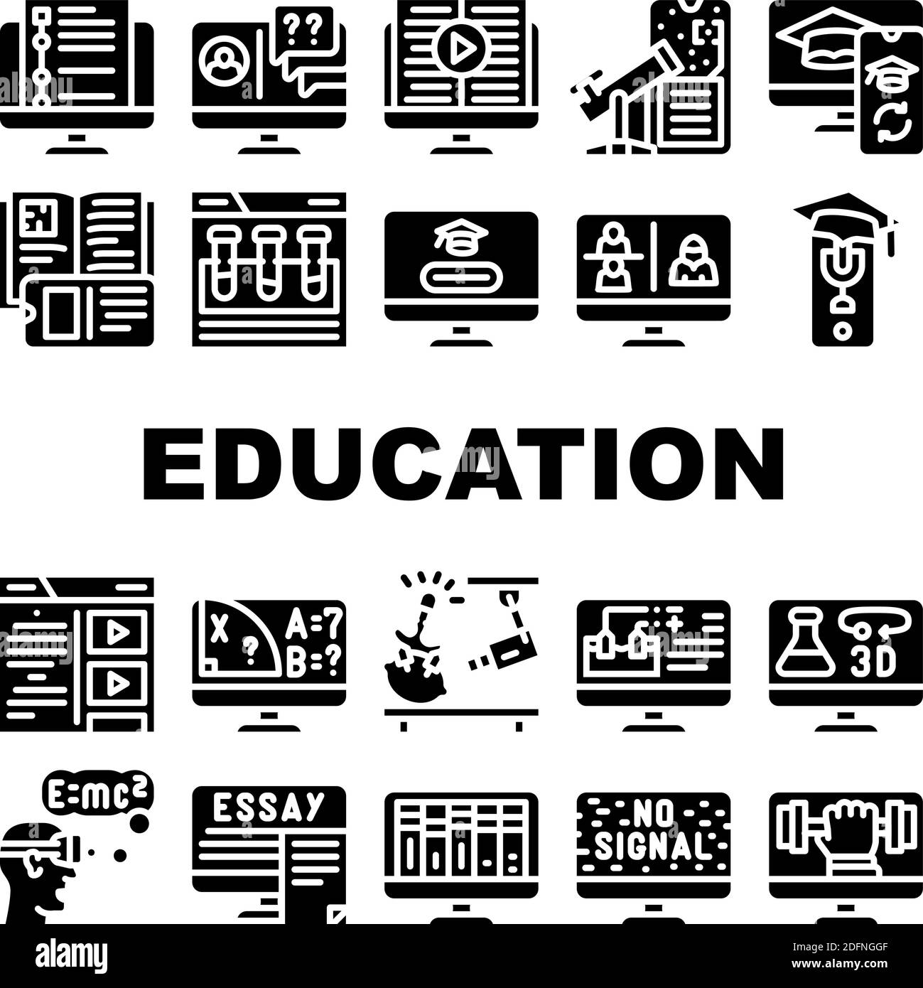 Online Education Learning Lesson Icons Set Vector Stock Vector Image ...