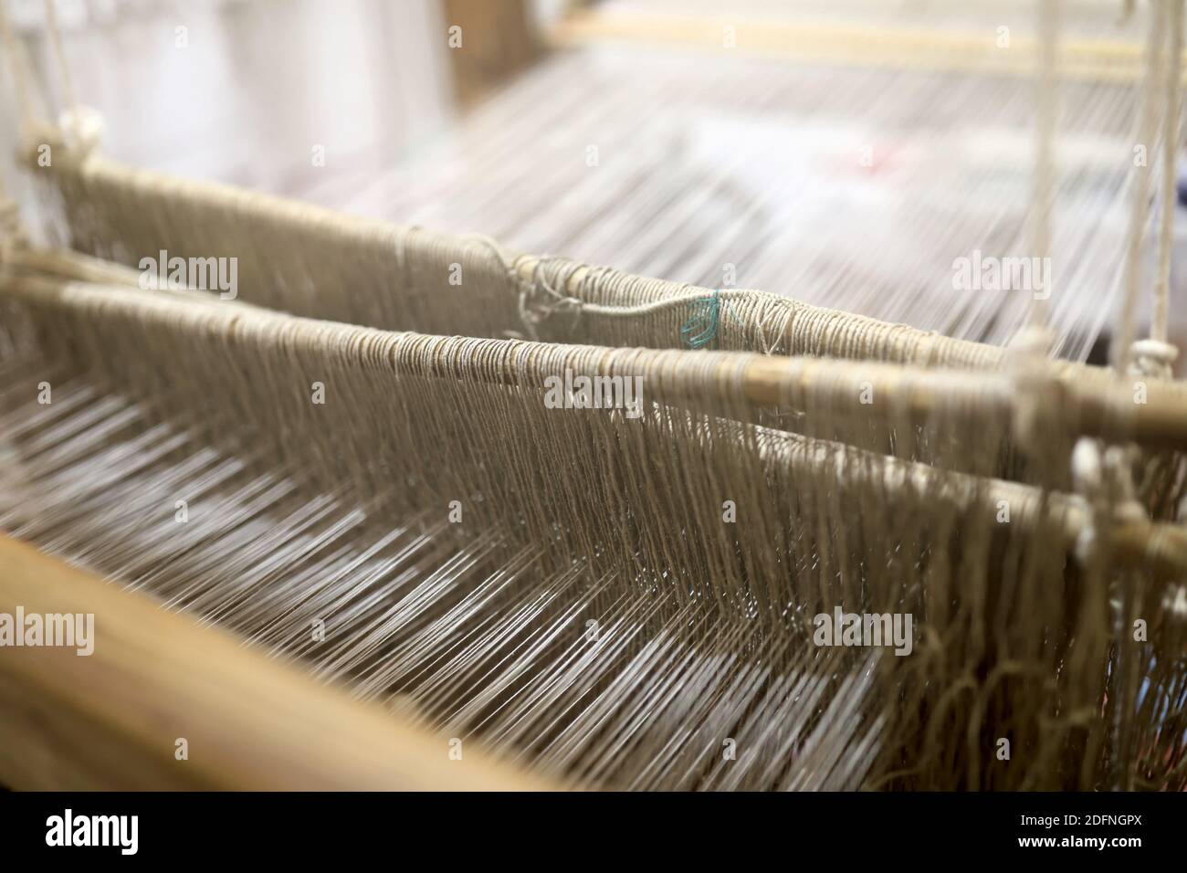 Details of vintage textile loom with wool threads Stock Photo - Alamy