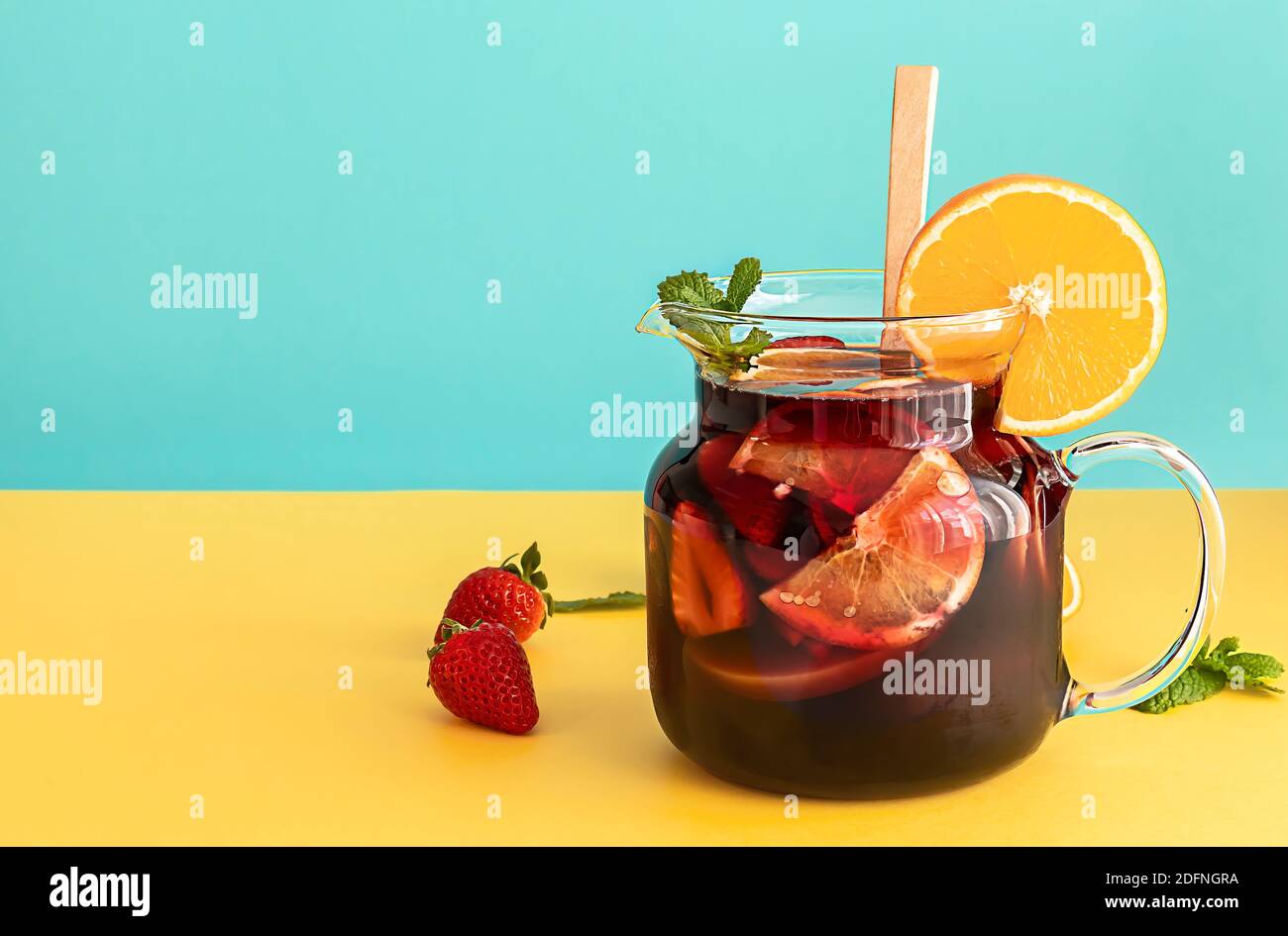 Summer cold cocktail, fruit and berry red wine sangria with apple ...