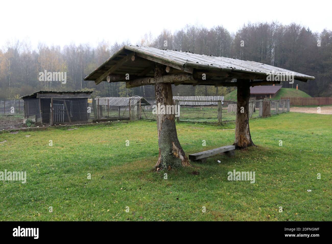 Wooden canopy on the farm in autumn Stock Photo - Alamy