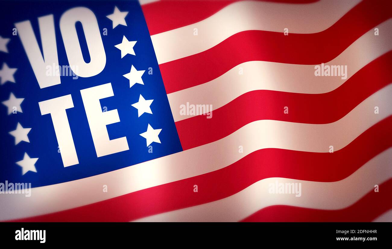 American flag and text of vote. Vintage banner for 2020 presidential ...