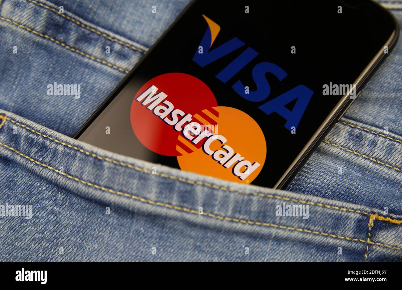 Viersen, Germany - November 9. 2020: Close up of isolated mobile phone ...