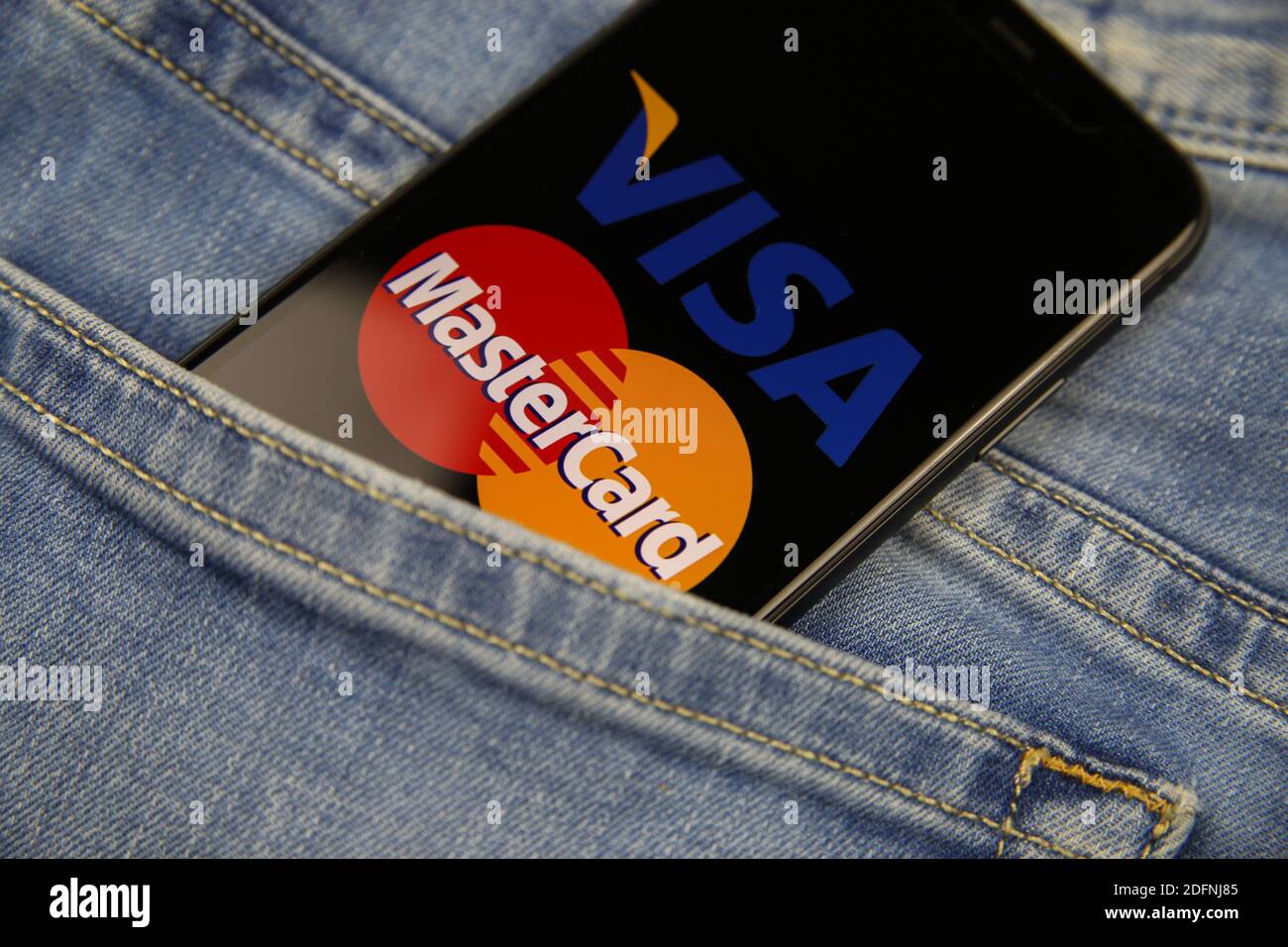 Viersen, Germany - November 9. 2020: Close up of isolated mobile phone ...